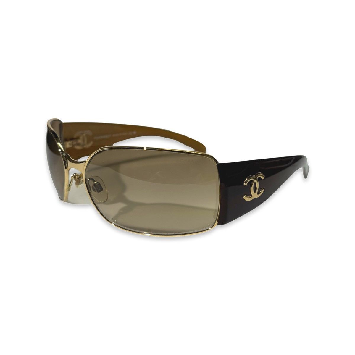 Chanel × Vintage Chanel Early 2000s CC Mark Gold Brown Sunglasses | Grailed