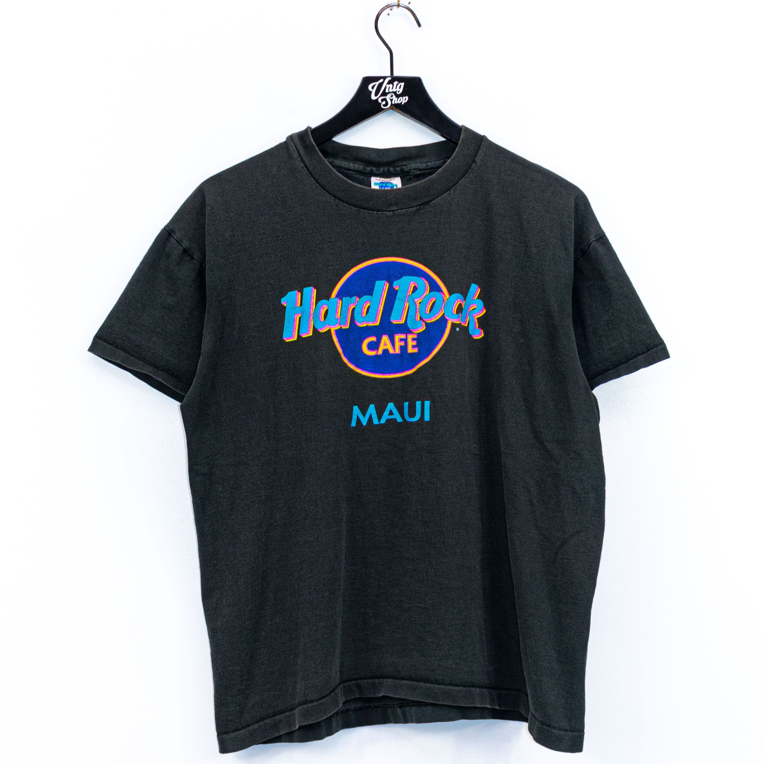 Vintage Hard Rock Cafe Maui Neon Logo Faded Black T-Shirt VTG 90s | Grailed