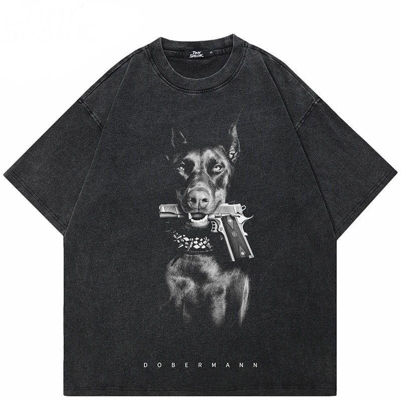 Vintage Streetwear Doberman Dog Gun Tshirt | Grailed