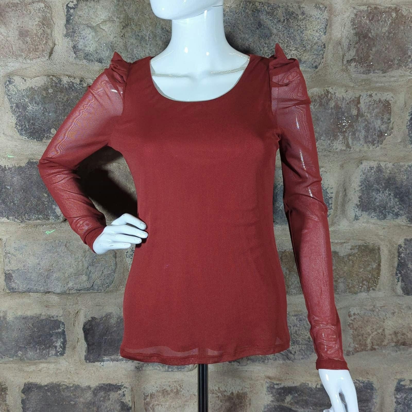 Vivienne Tam Vivienne Tam Red Mesh Sheer Long Sleeve Top Ruffle Shoulder | Grailed
