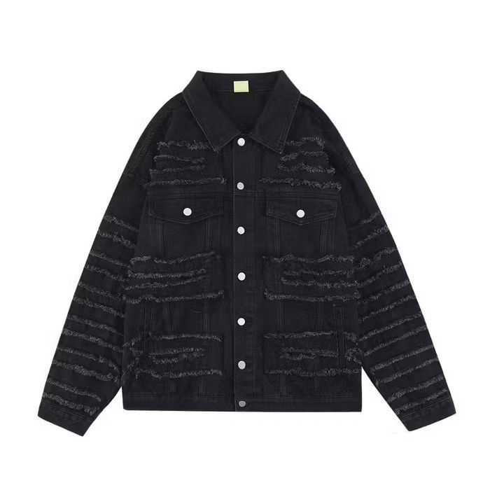 Denim Jacket Black Stacked Distressed Ripped Denim Jacket | Grailed