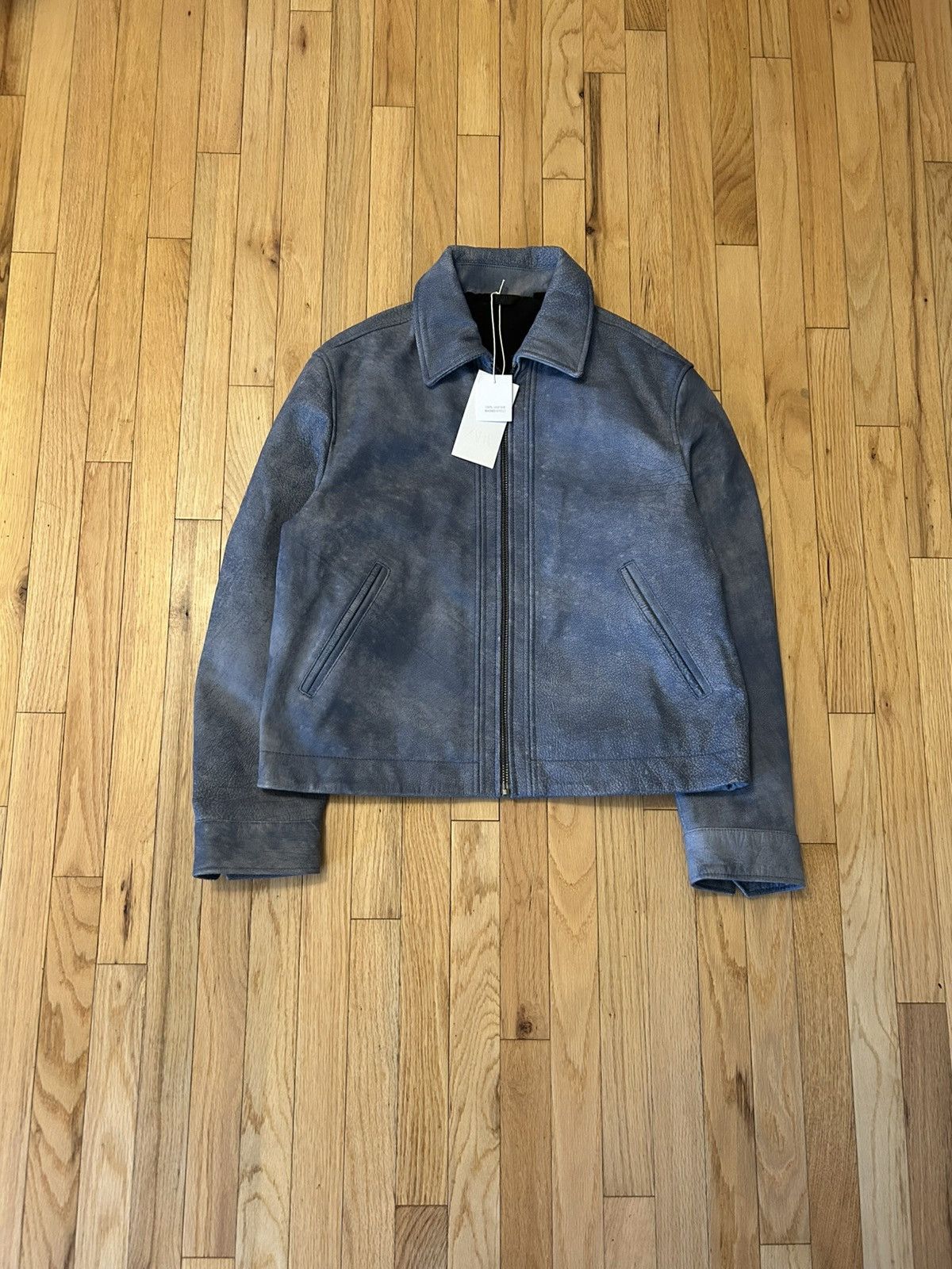 Japanese Brand × Streetwear × Zara Baby Blue Zara Washed Leather Jacket ...
