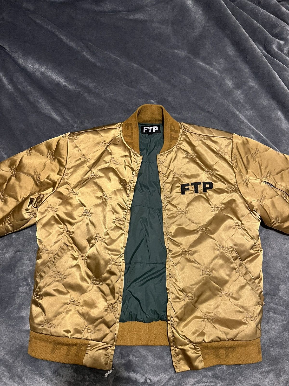 Fuck The Population FTP Quilted Satin Bomber Jacket Gold | Grailed