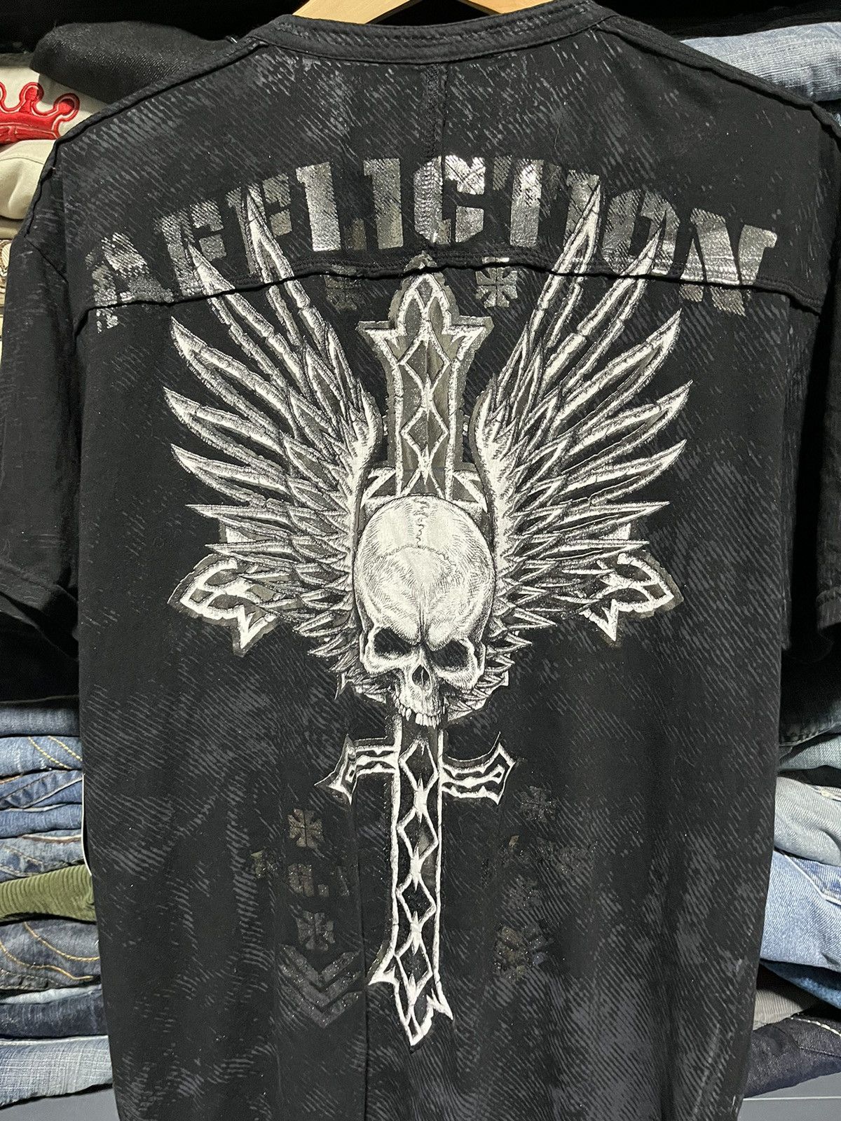 Affliction × Tapout × Vintage Crazy Y2K Affliction Tee Grunge Skull ...