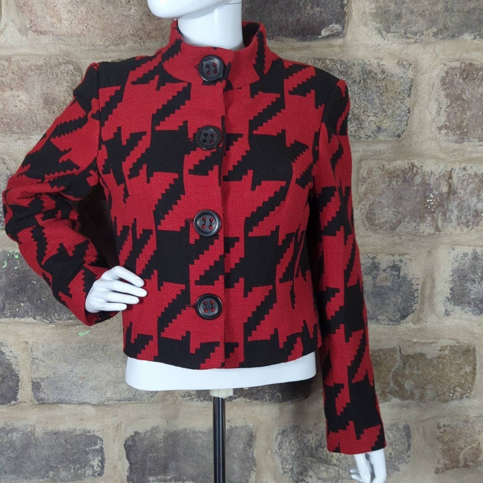 Marks And Spencer Marks & Spencer Black Red Houndstooth Coat Size UK 14 ...