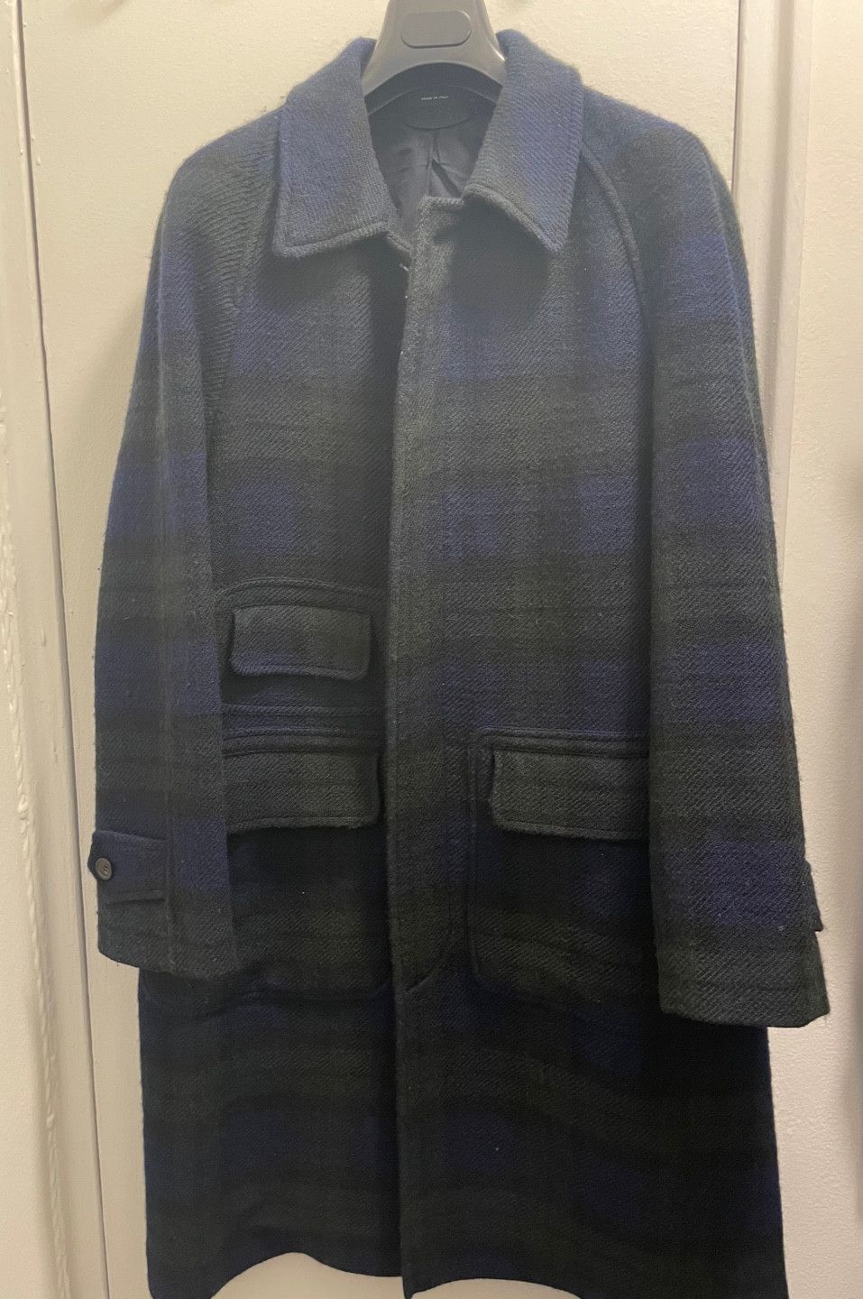 Drakes Drake's Navy Blackwatch Wool Raglan Coat | Grailed