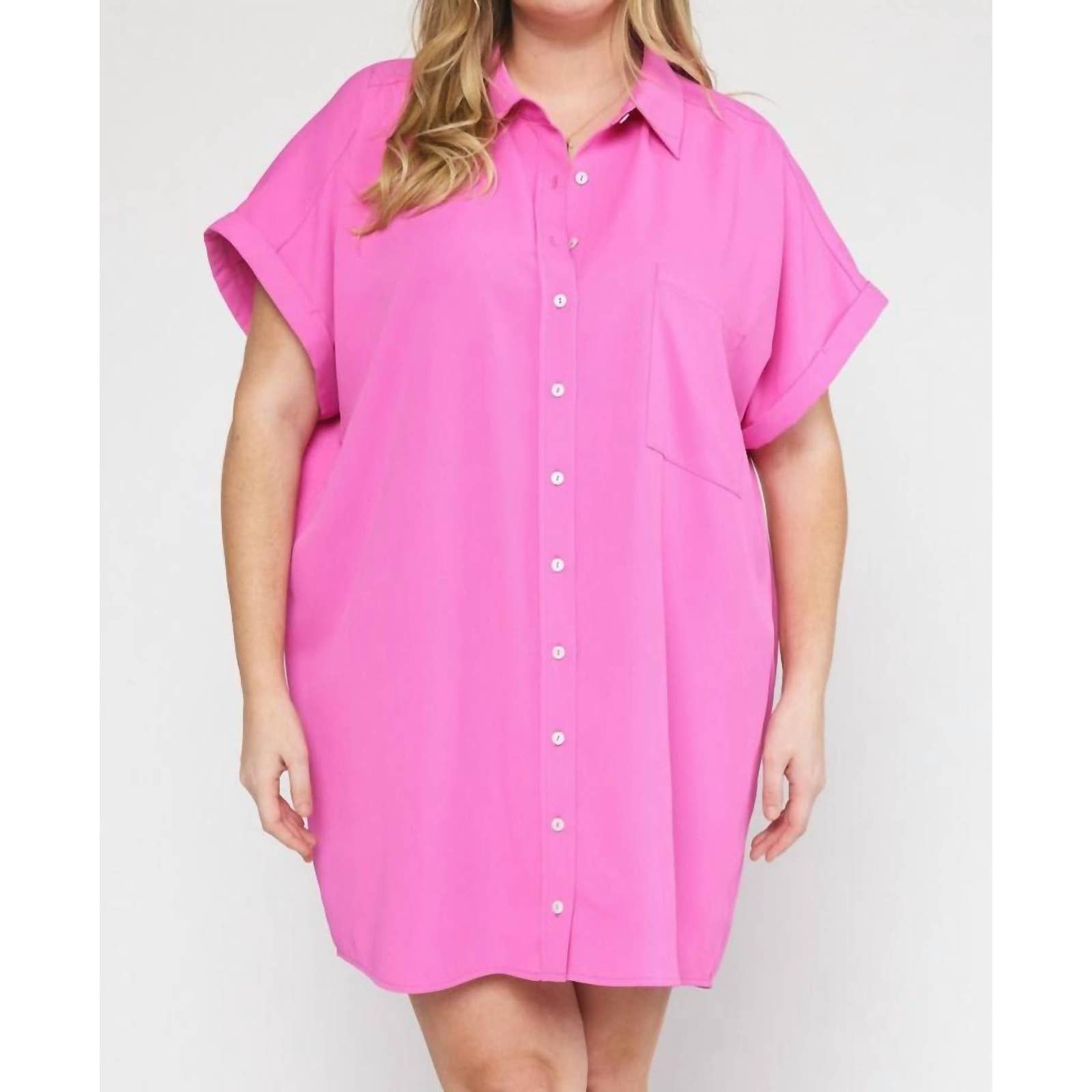 Designer ENTRO Button Up Mini Dress In Orchid | Grailed