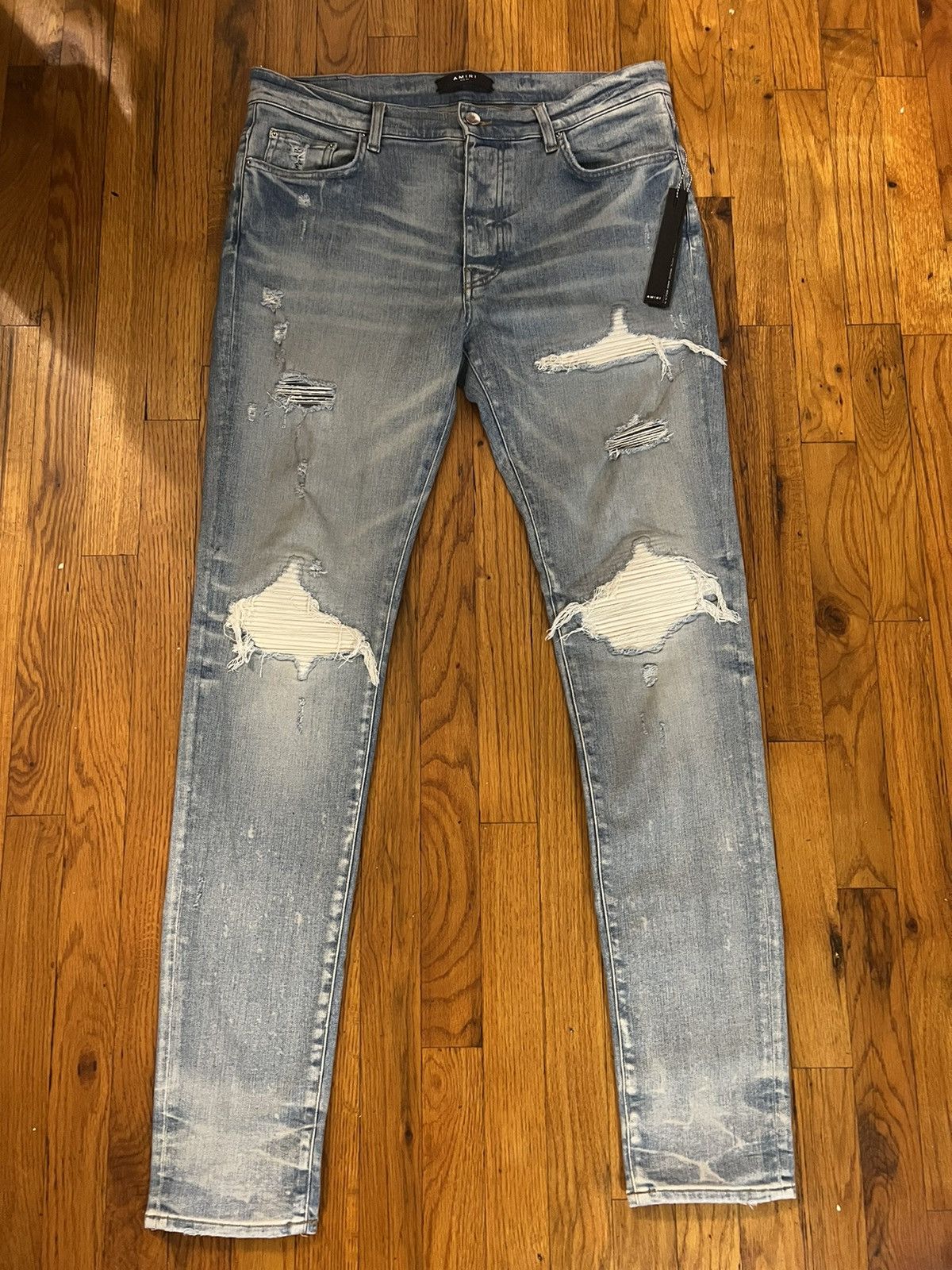Amiri Amiri Mx1 Ultra Blue White Patch Jeans | Grailed