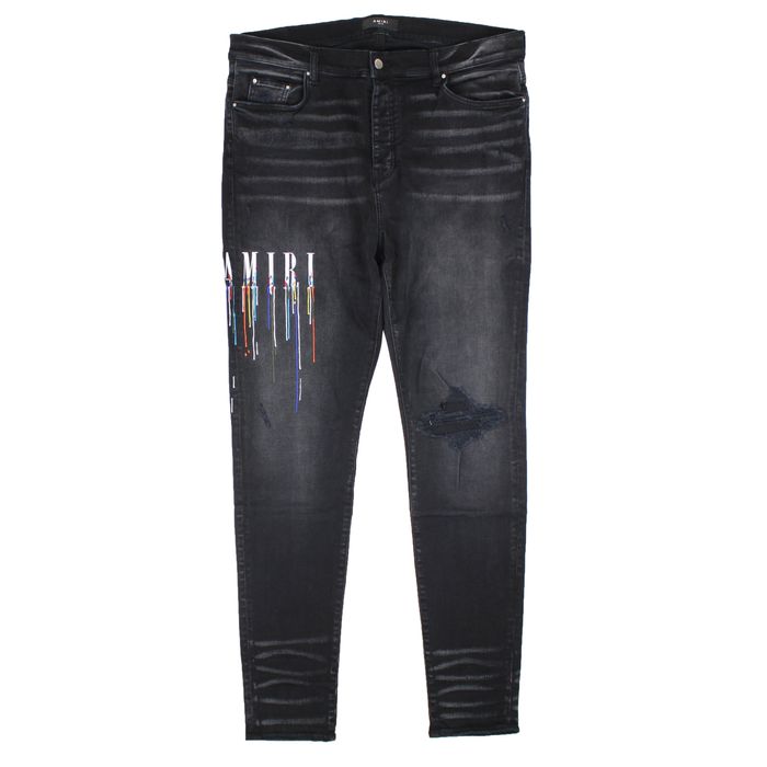 Amiri PAINT DRIP LOGO JEAN Aged Black Straight-Fit Jeans Size 33 | Grailed
