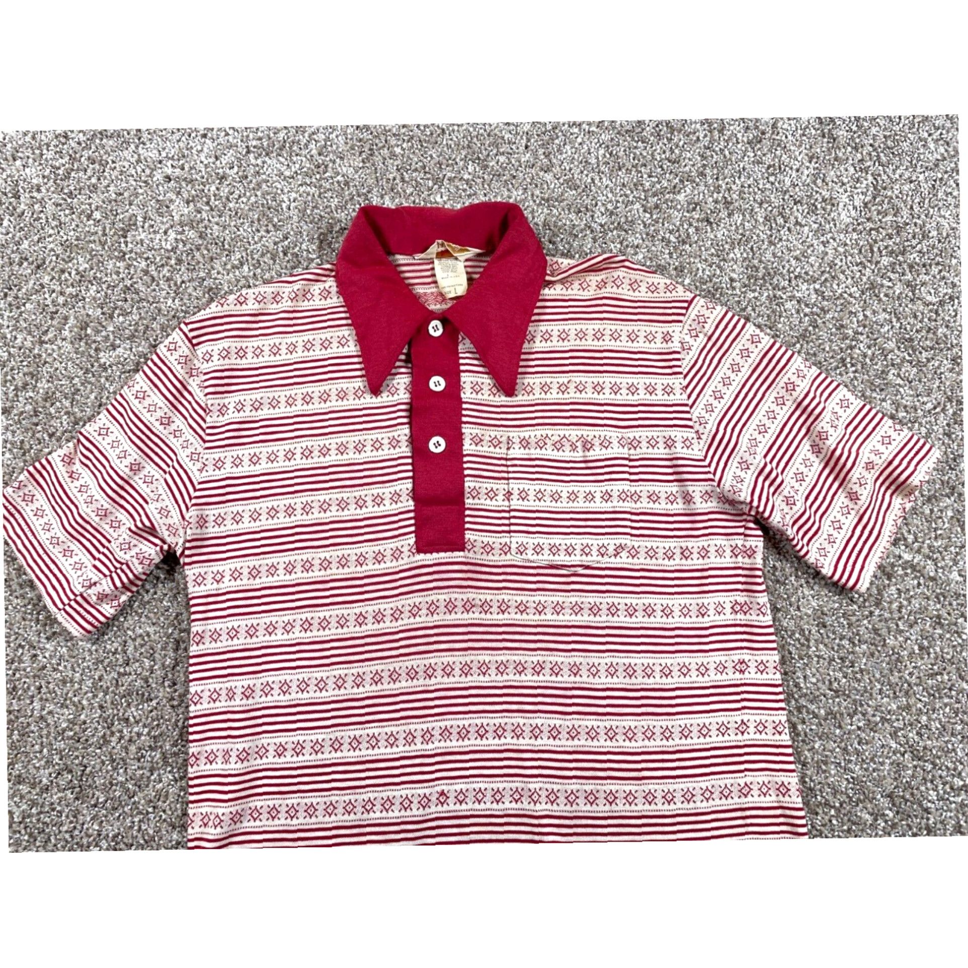 Jantzen Ivory Red Geometric Pattern Polo Shirt with Retro Mod Style for ...