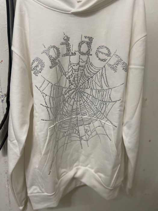 Spyder Og White Rhinestone Sp5der Hoodie | Grailed