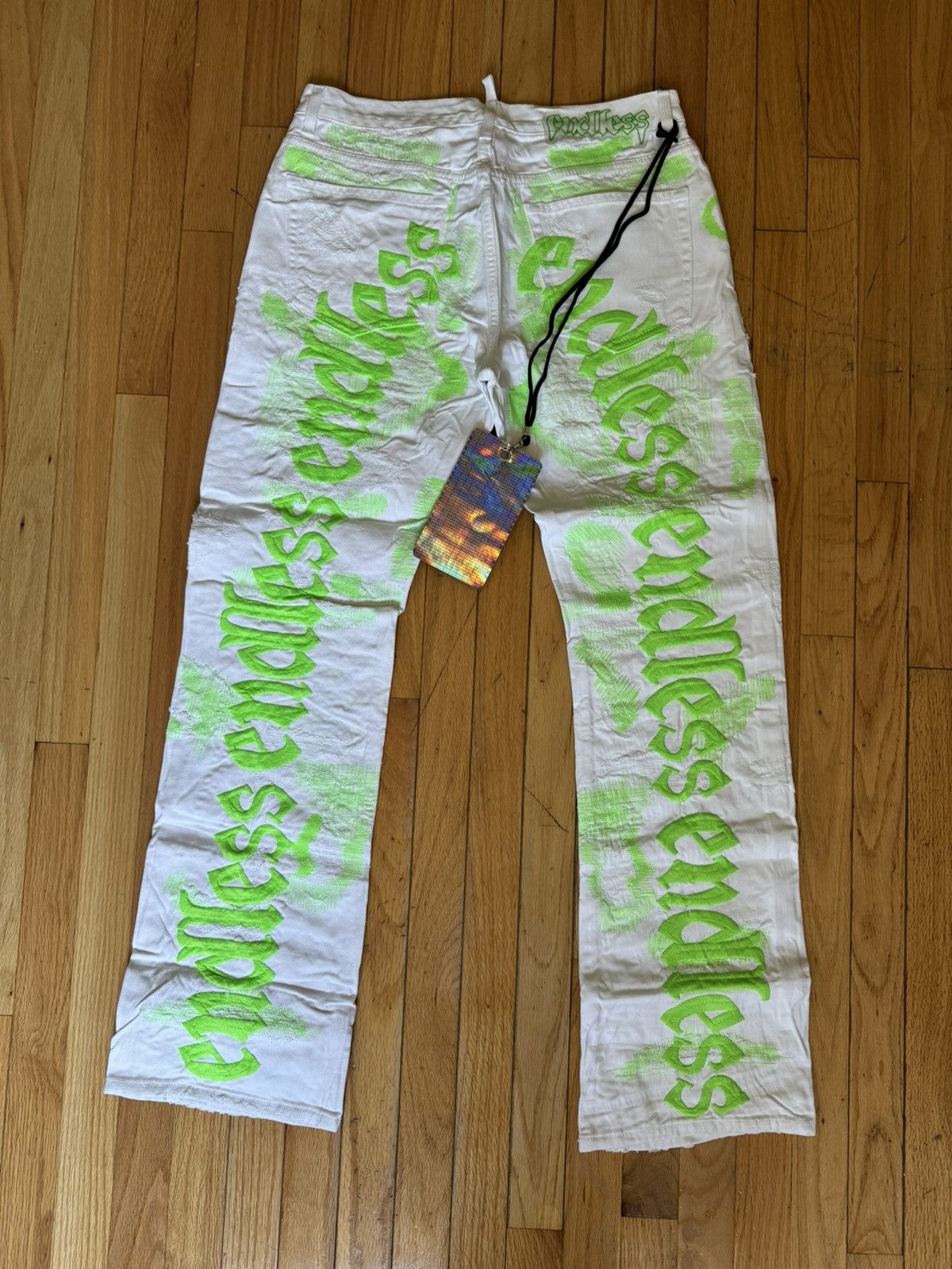 Vlone Endless Denim Jeans White/ Green OG PAIR(NEW) | Grailed