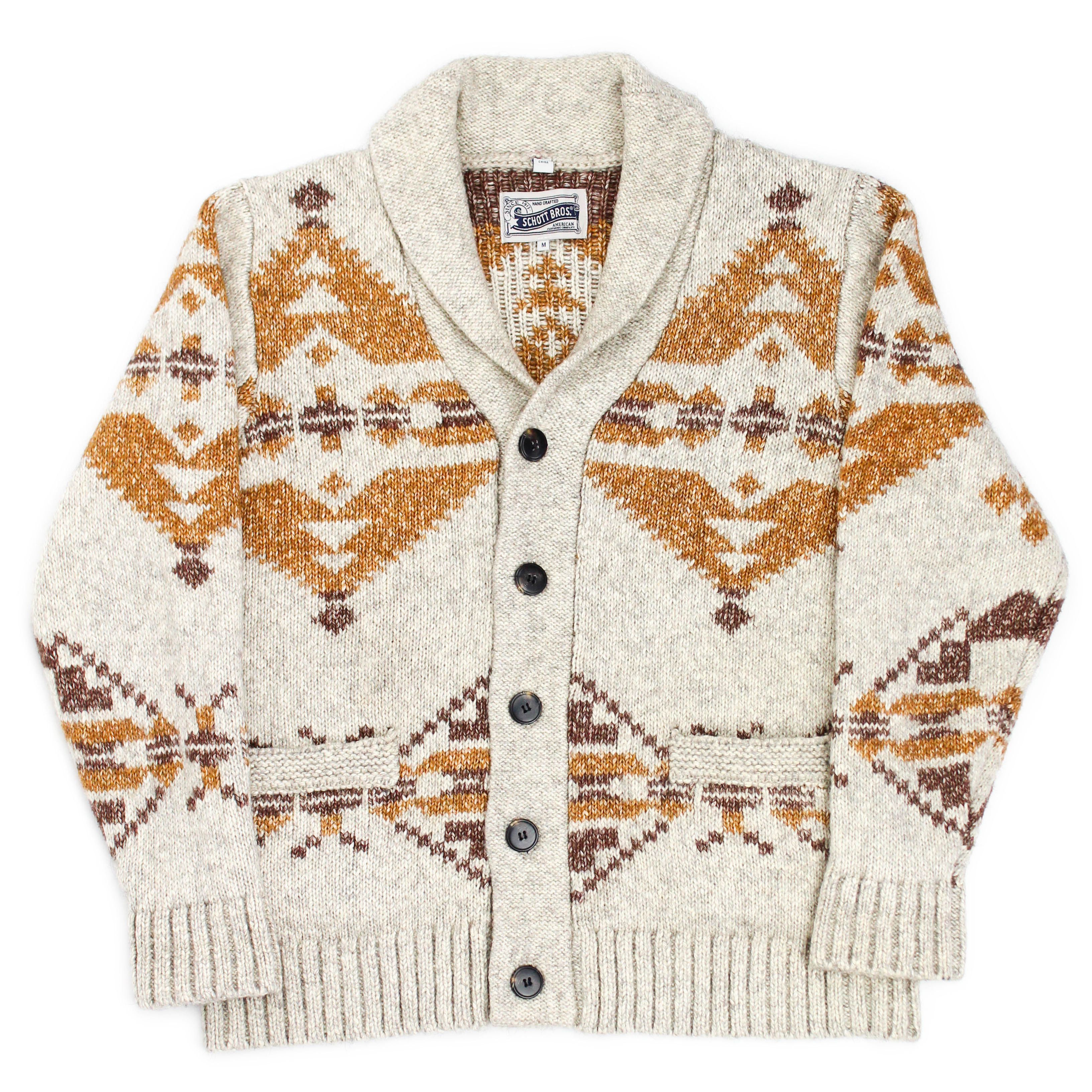 Schott Yak Cotton Southwestern Aztec Pattern Shawl Collar Cardigan ...