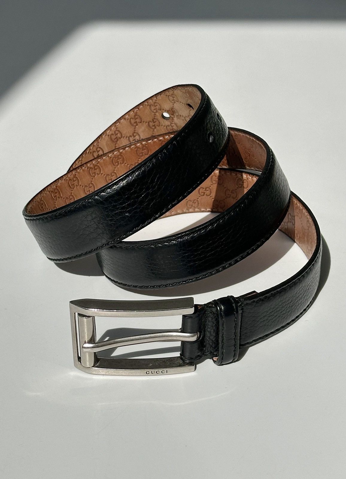 Gucci × Streetwear × Vintage GUCCI Grain Leather Logo Buckle Monogram ...