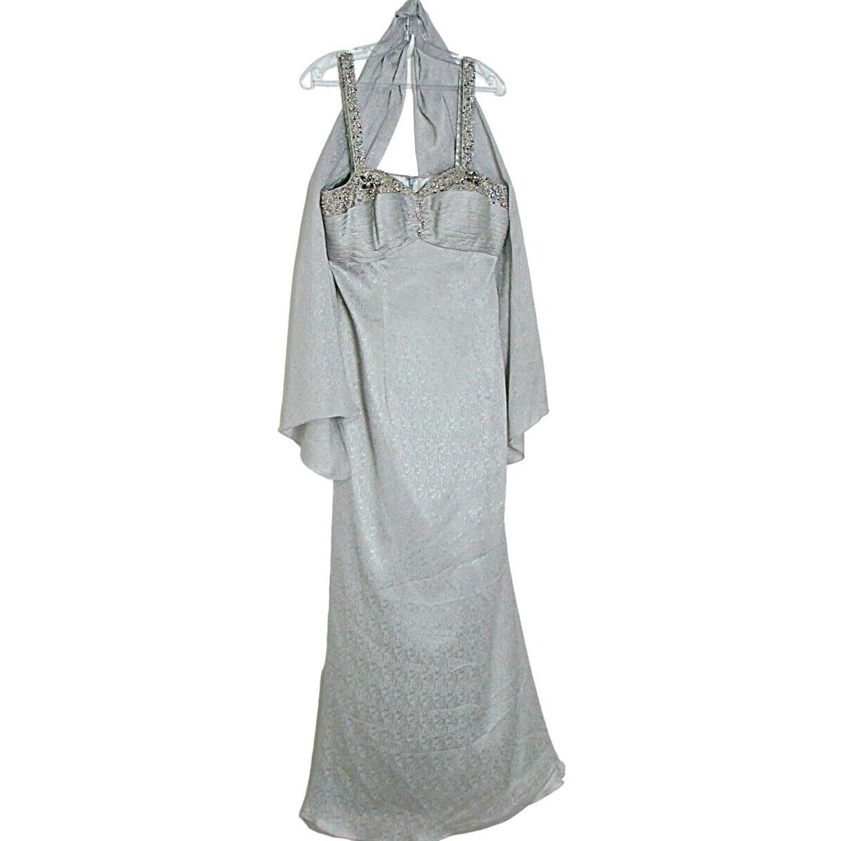 Vintage Marsoni Dress Size 12 Silver Beaded w/ Scarf Cocktail Bridal ...