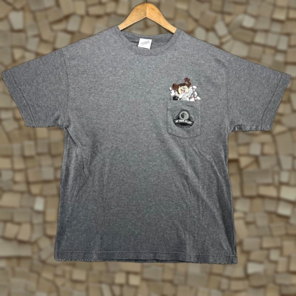 Vintage Looney Tunes Mens Medium Gray Embroidered Taz Bowling 90s ...