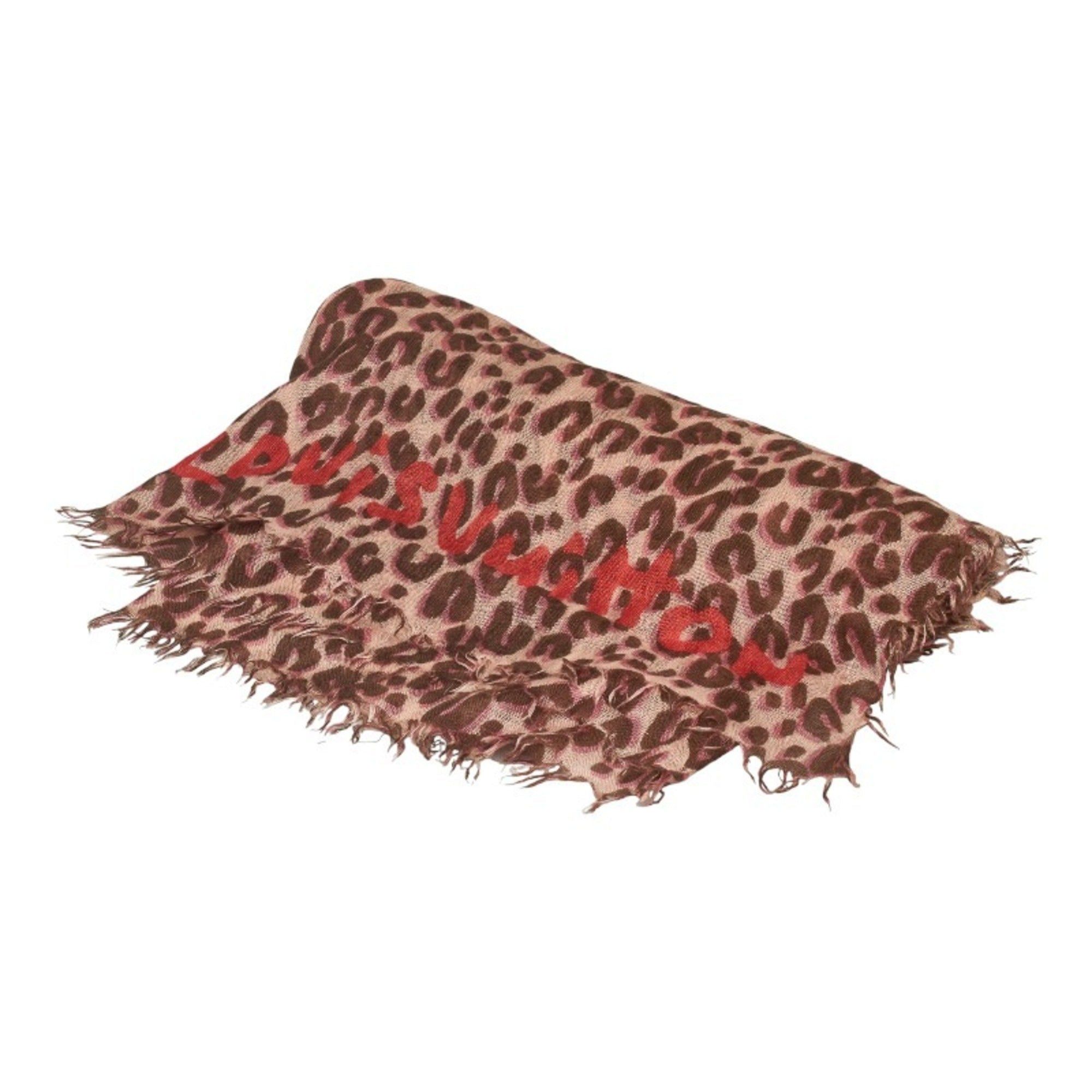Louis Vuitton LOUIS VUITTON Leopard Scarf Stole Pink Cashmere Silk ...