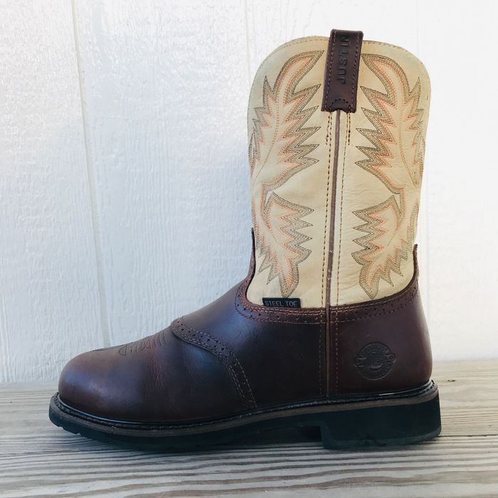 Justin Boots Justin Stampede Men Walnut Brown Steel Toe EH Work Boot 13 ...