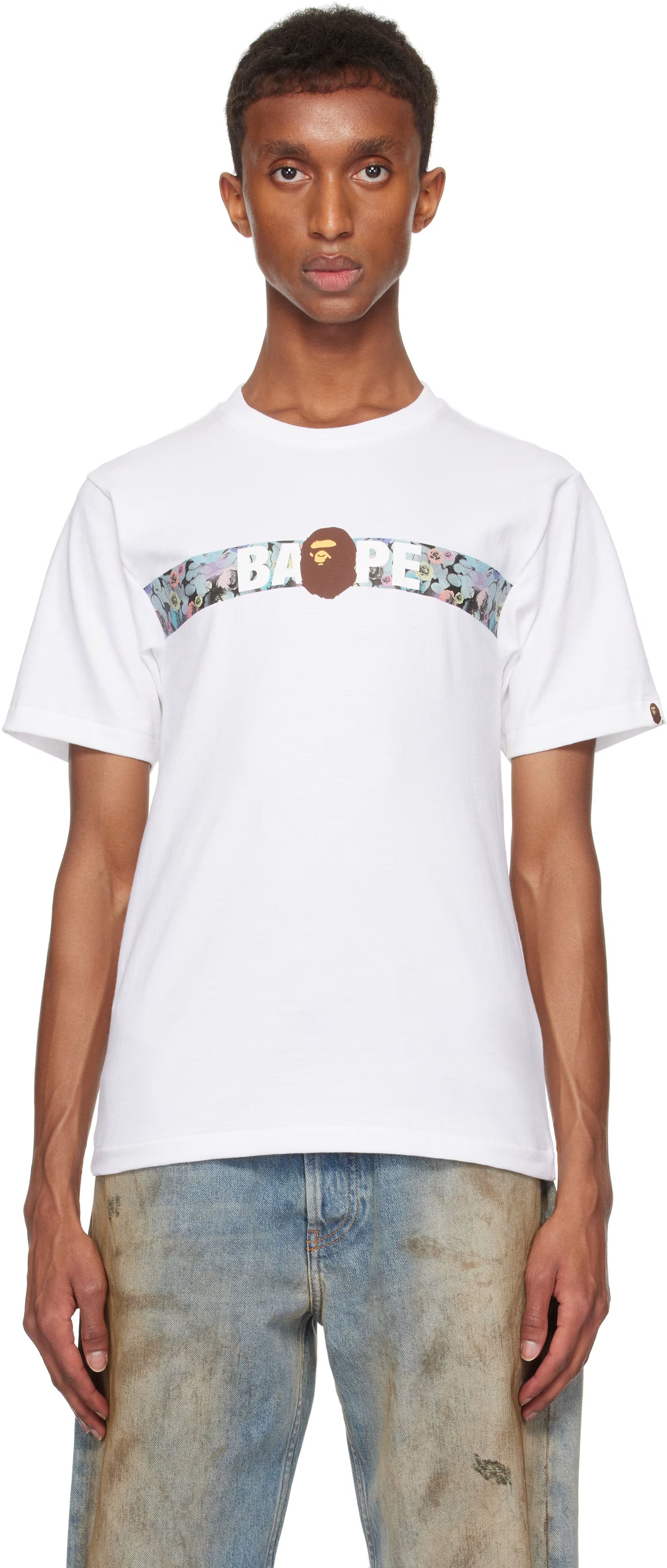 Bape White Floral Camo Tape T-shirt | Grailed