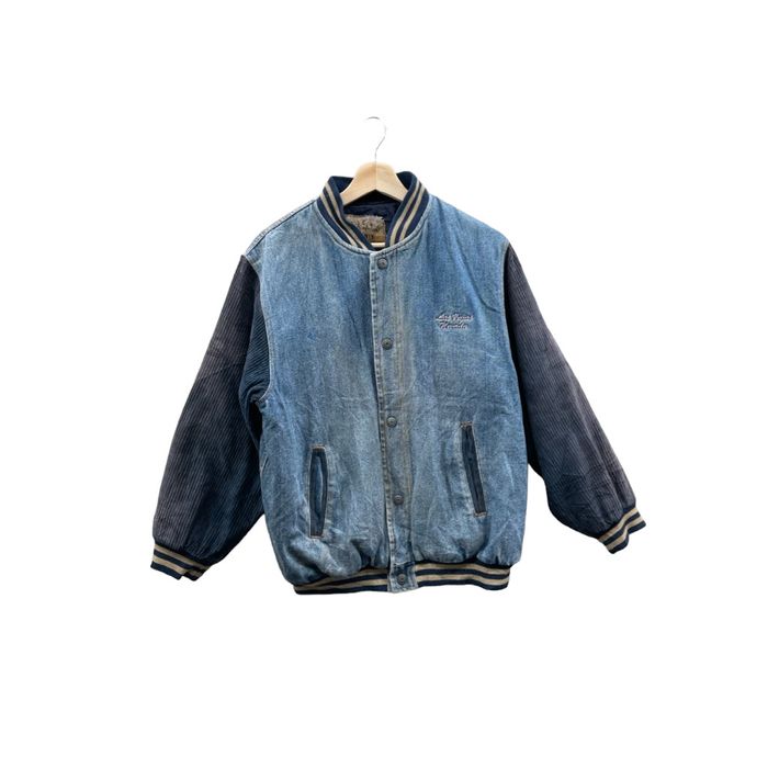 Vintage 1990's Basic Denim Quilted Two-Tone Denim Varsity Jacket | Grailed