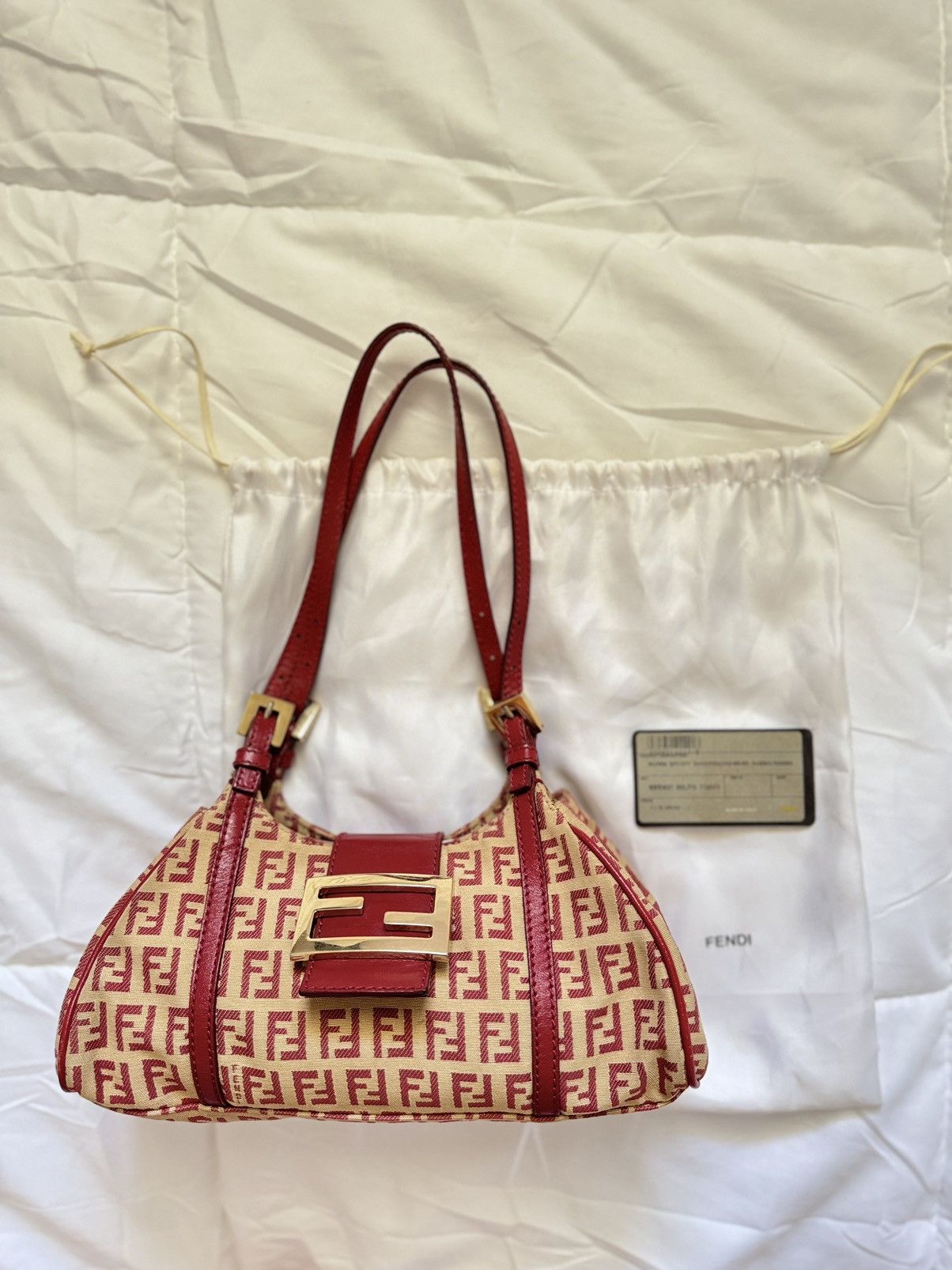 Fendi FENDI Borsa Sporty Zucchino Beige Rosso Mini Baguette Bag | Grailed