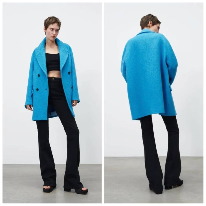 Zara Zara Oversized Double Breasted Peacoat Aqua Blue | Grailed