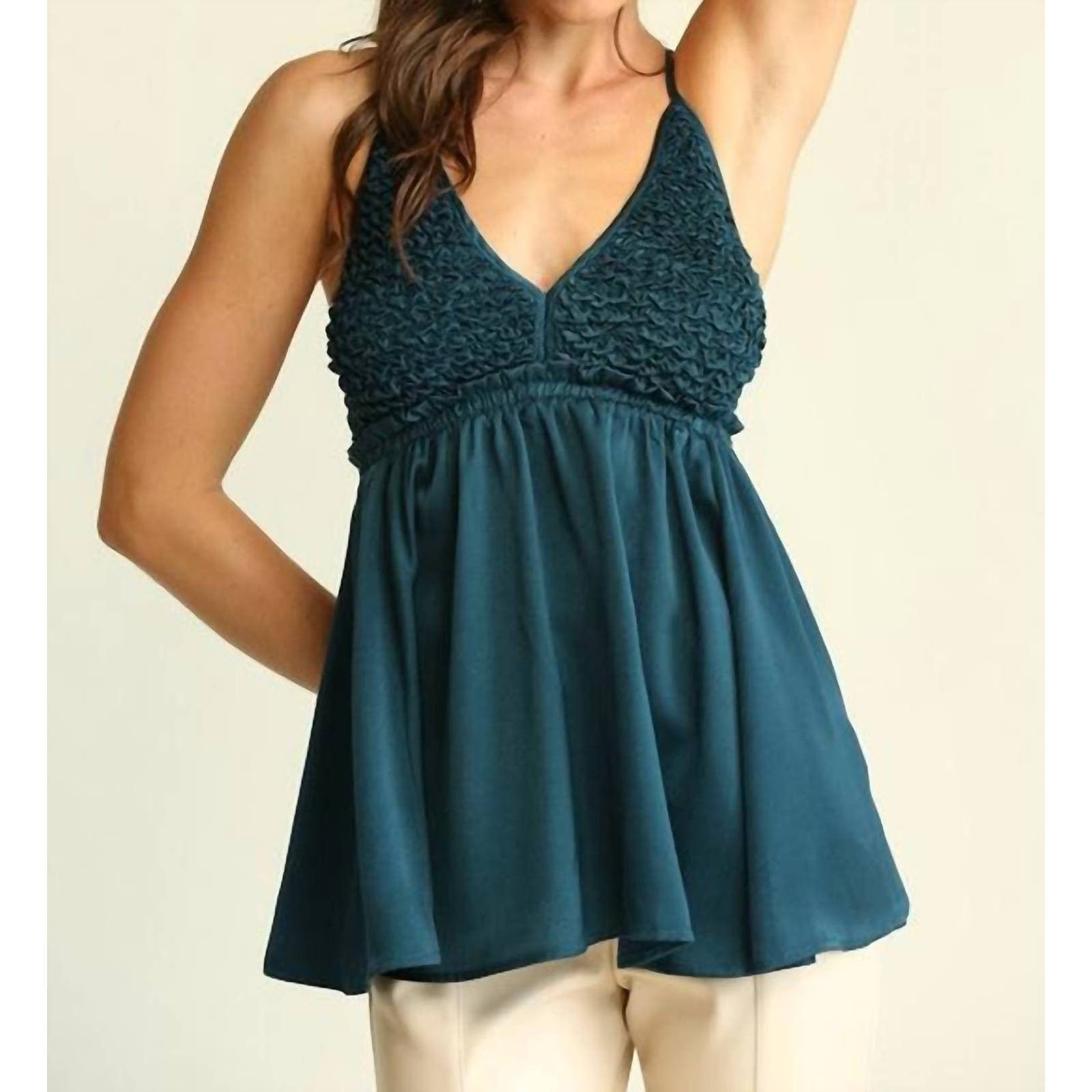 Designer GIGIO Satin Halter Open Back Top In Teal | Grailed