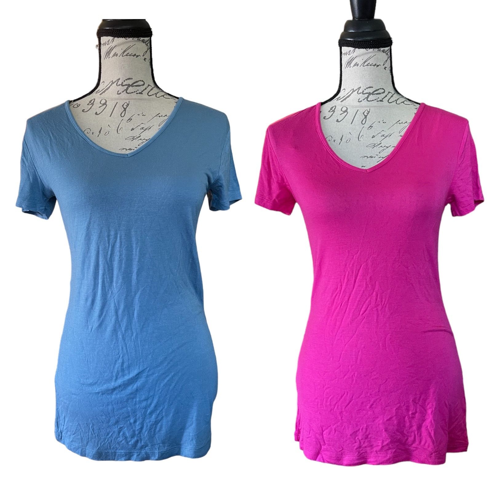 Other Zenana Outfitter Blue Pink 2 V Neck Shirts Medium NEW | Grailed