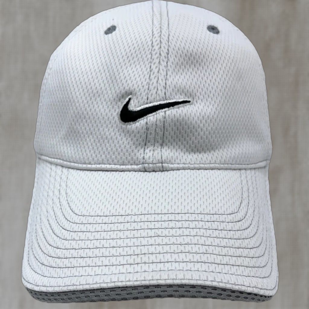 Nike VINTAGE Nike Hat Cap Strap Back White Gray Center Swoosh Y2K 2000s ...