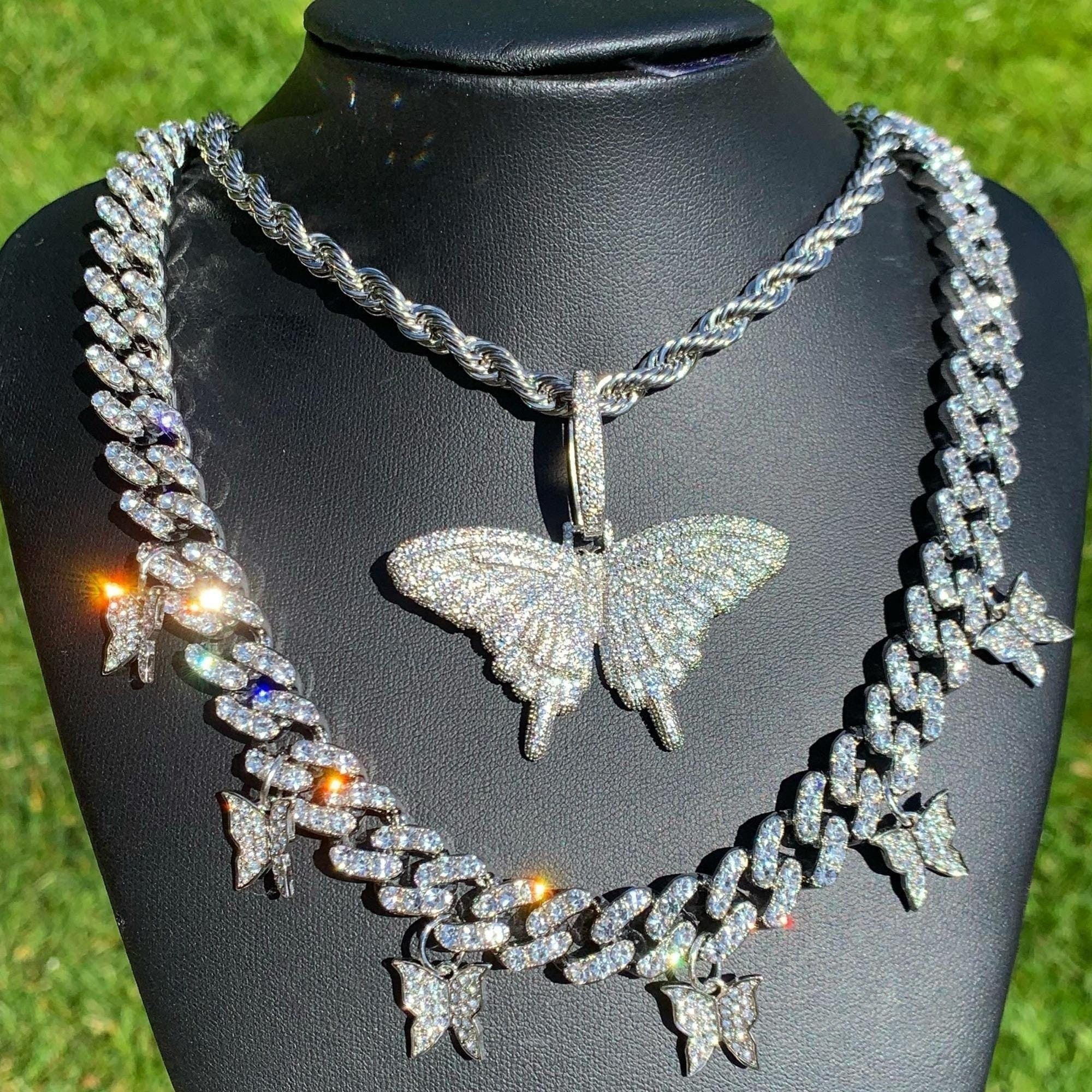 Cuban Link Chain Butterfly Necklace Set | Rope Chain Cuban Link Chain ...
