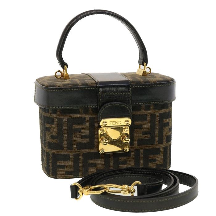 Fendi FENDI Zucca Canvas Hand Bag Nylon 2way Brown Black Auth am4252 ...
