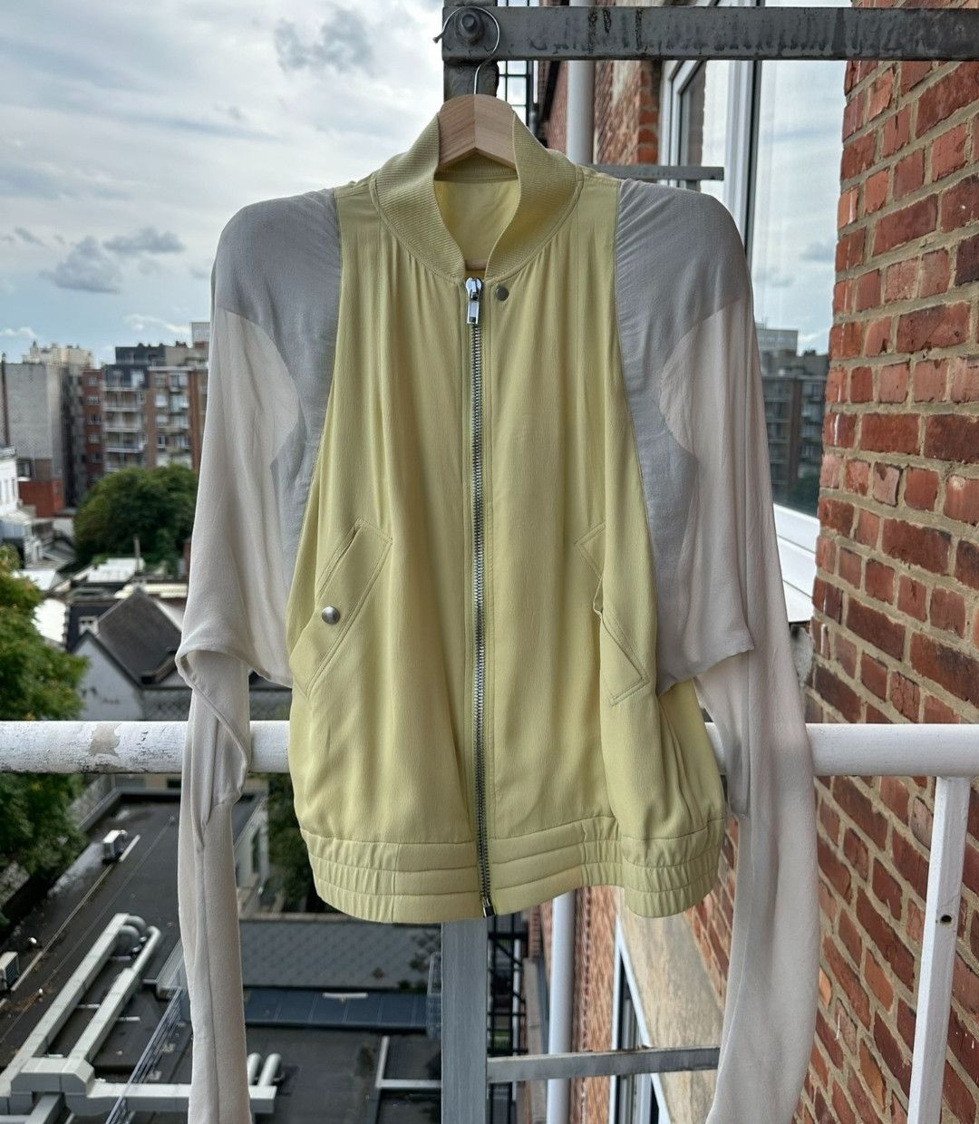 Rick Owens Rick Owens padded shoulder panels chiffon tulle coat | Grailed