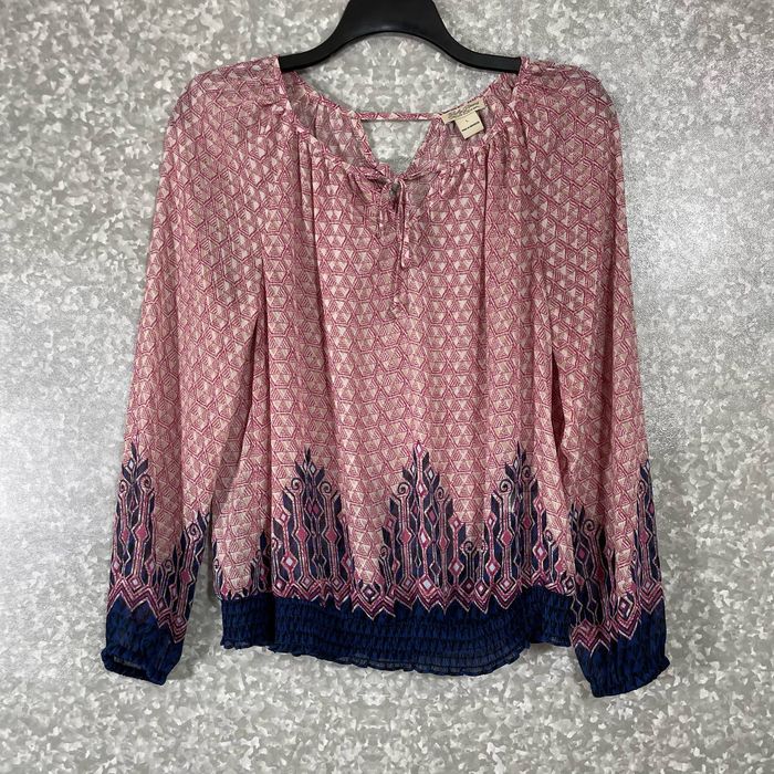 Lucky Brand Lucky Brand Pink & Blue Boho Semi Sheer Peasant Top - Large ...
