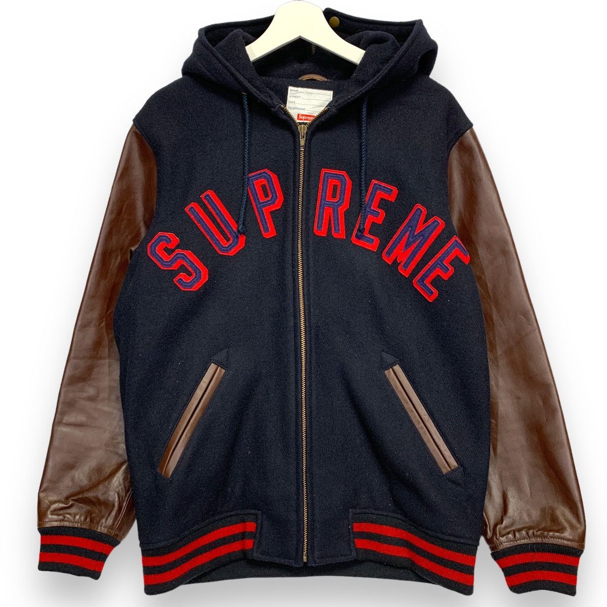 Supreme Suprene FW12 Arch Logo Wool Leather Hooded Varsity Jacket | Grailed