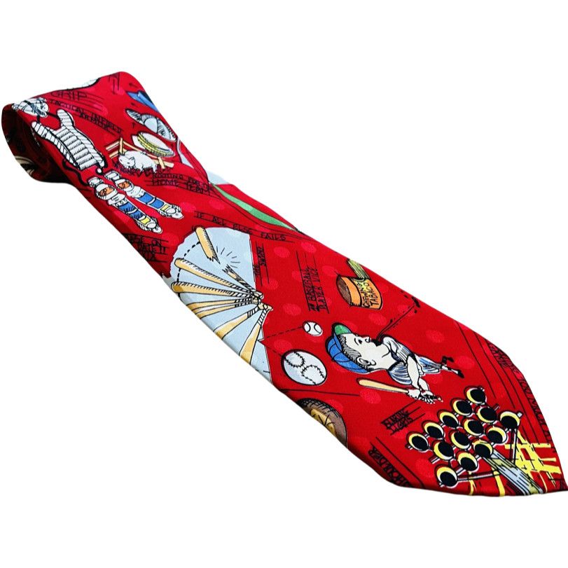 Vintage Vintage 1991 Red MLB Baseball Tie Nicole Miller 100% Silk | Grailed
