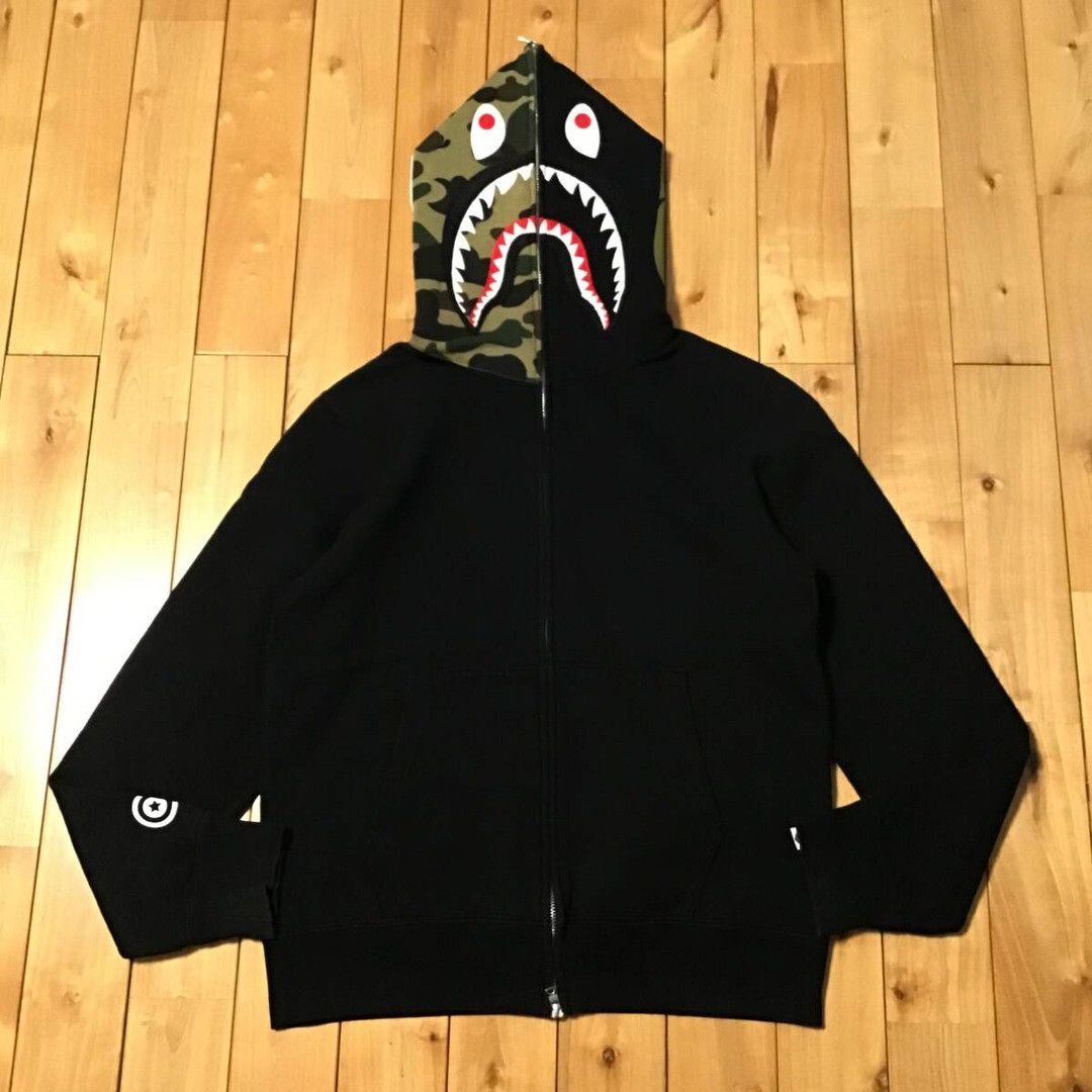 Bape × Nigo BAPE camo × Black shark full zip hoodie a bathing ape NIGO | Grailed