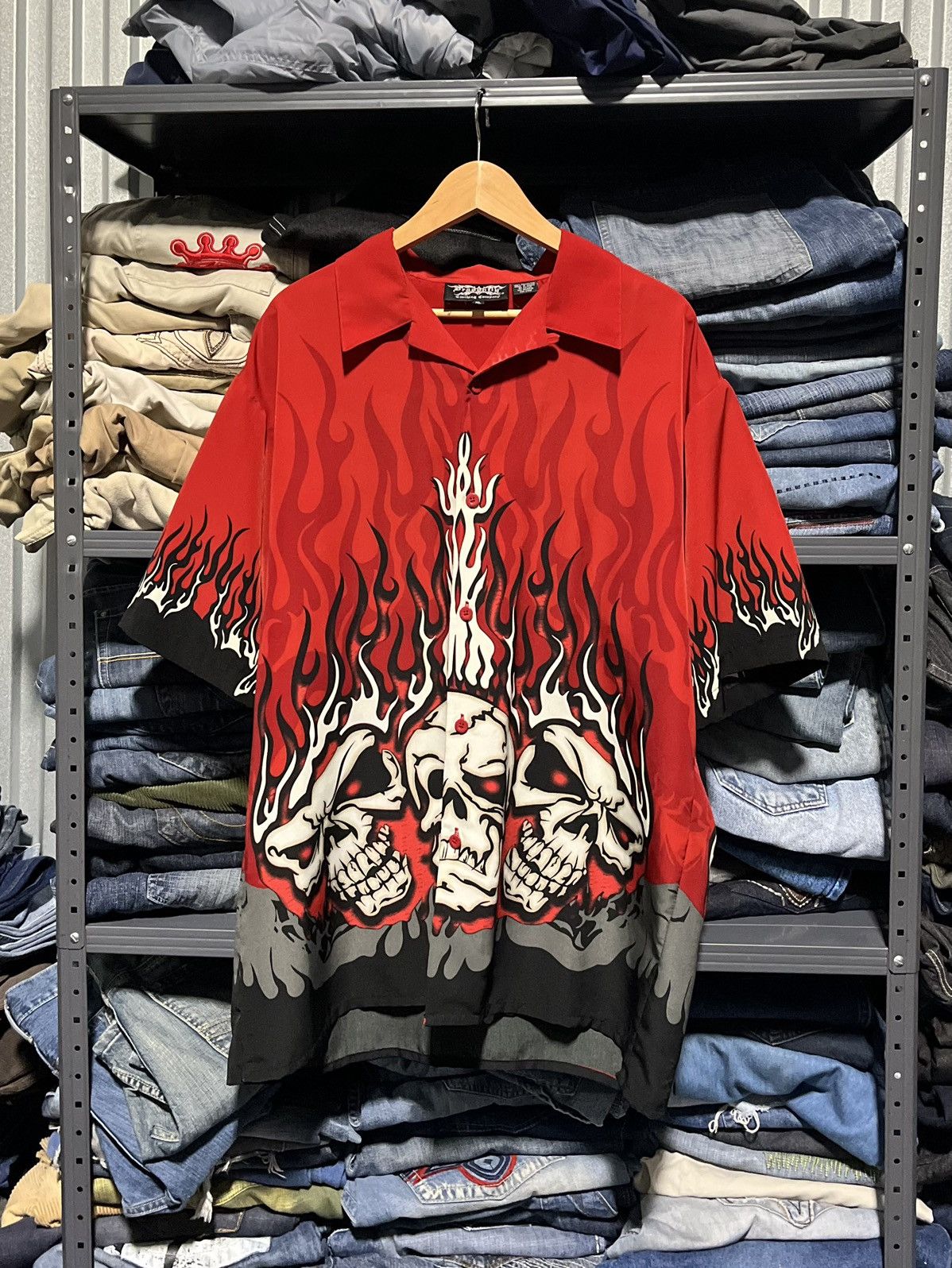 Vintage Crazy Y2K Skull Flames JNCO Affliction Style Button Down | Grailed