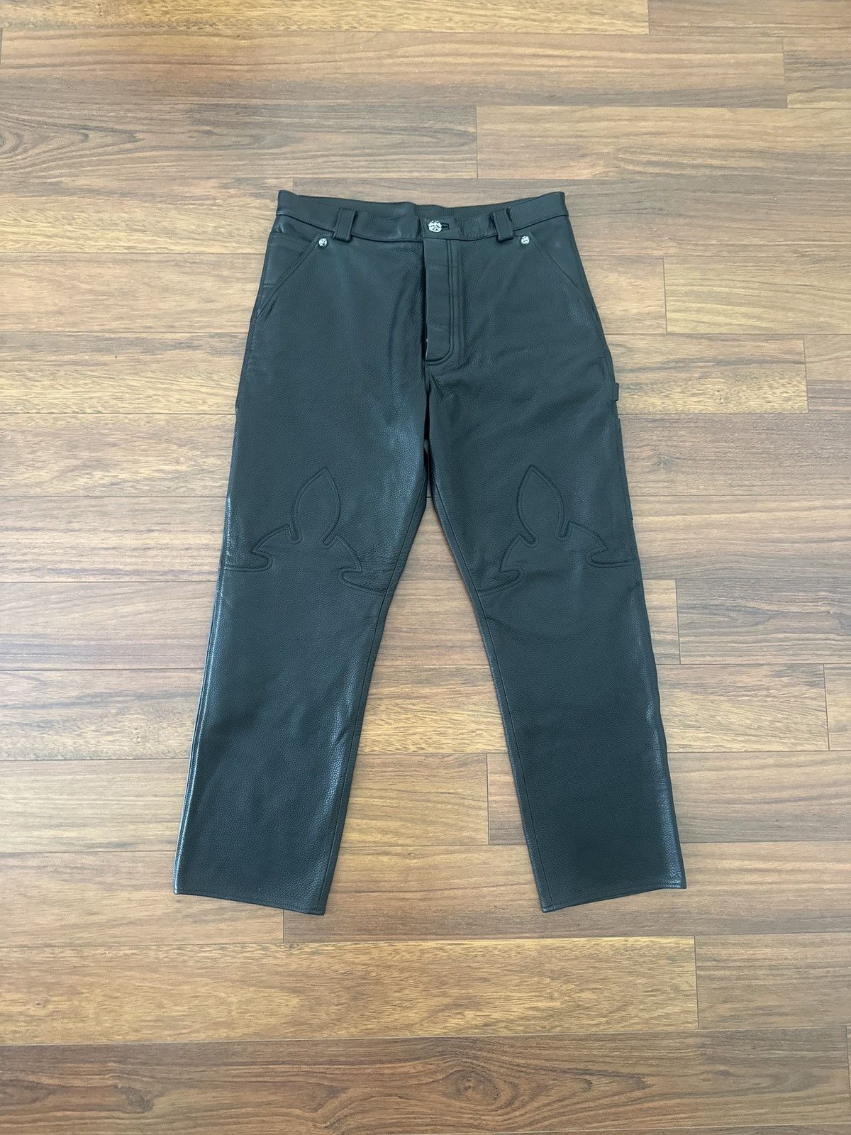 Chrome Hearts Chrome Hearts Leather Fleur Knee Carpenter Pants Black ...