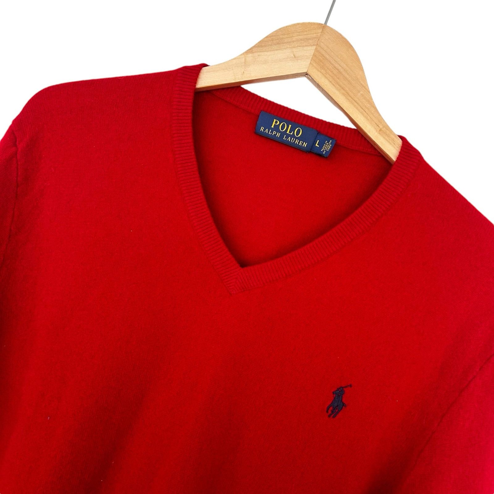 Polo Ralph Lauren Polo Ralph Lauren Red Merino Wool V Neck Sweater Sz L ...