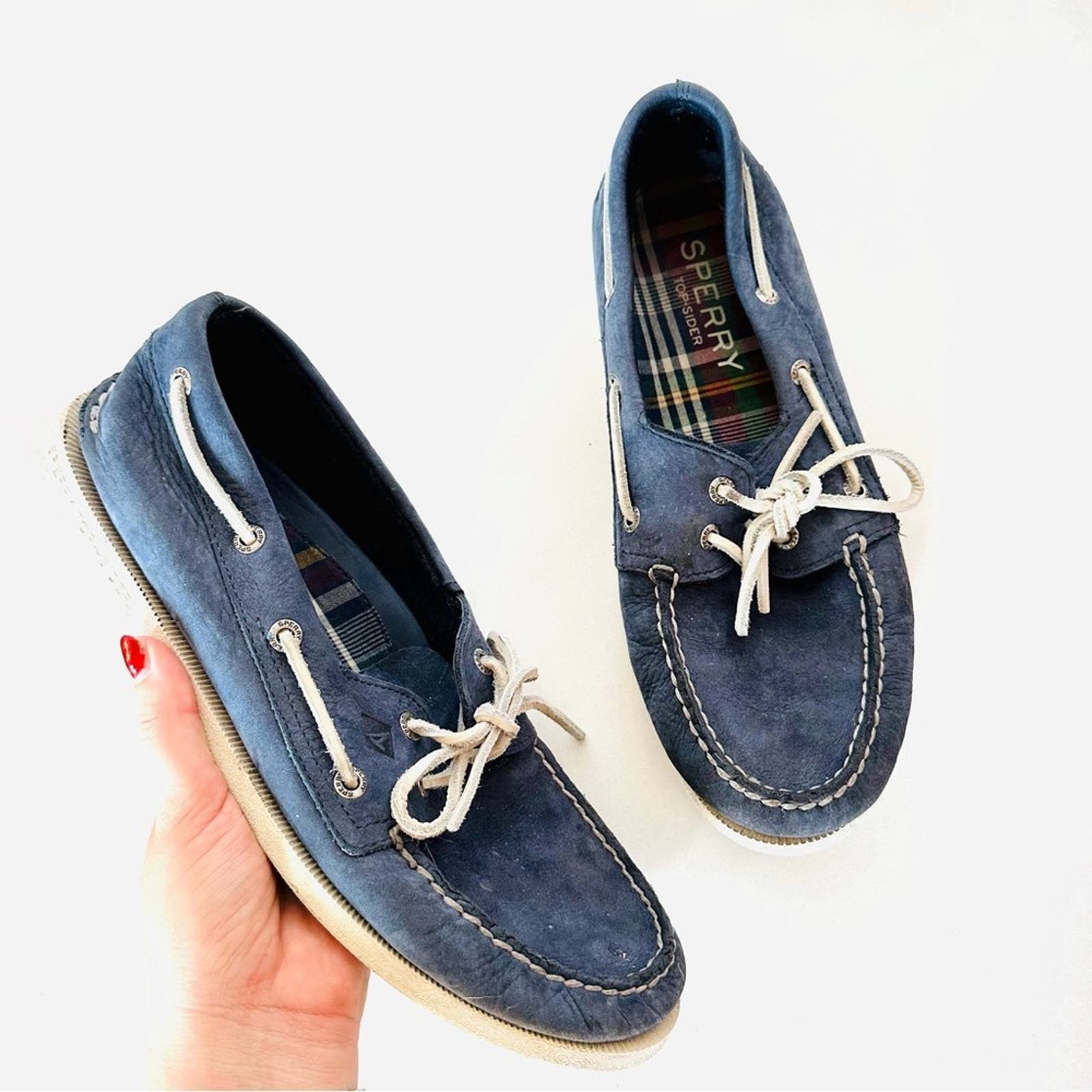 Sperry SPERRY Navy Blue White Lace Original Boat Shoes Slip On Prep ...