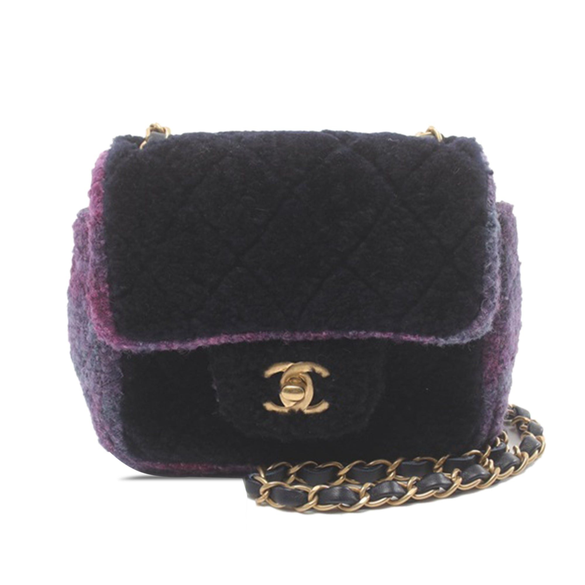 Chanel Purple Mini Quilted Shearling Square Single Flap Crossbody Bag ...