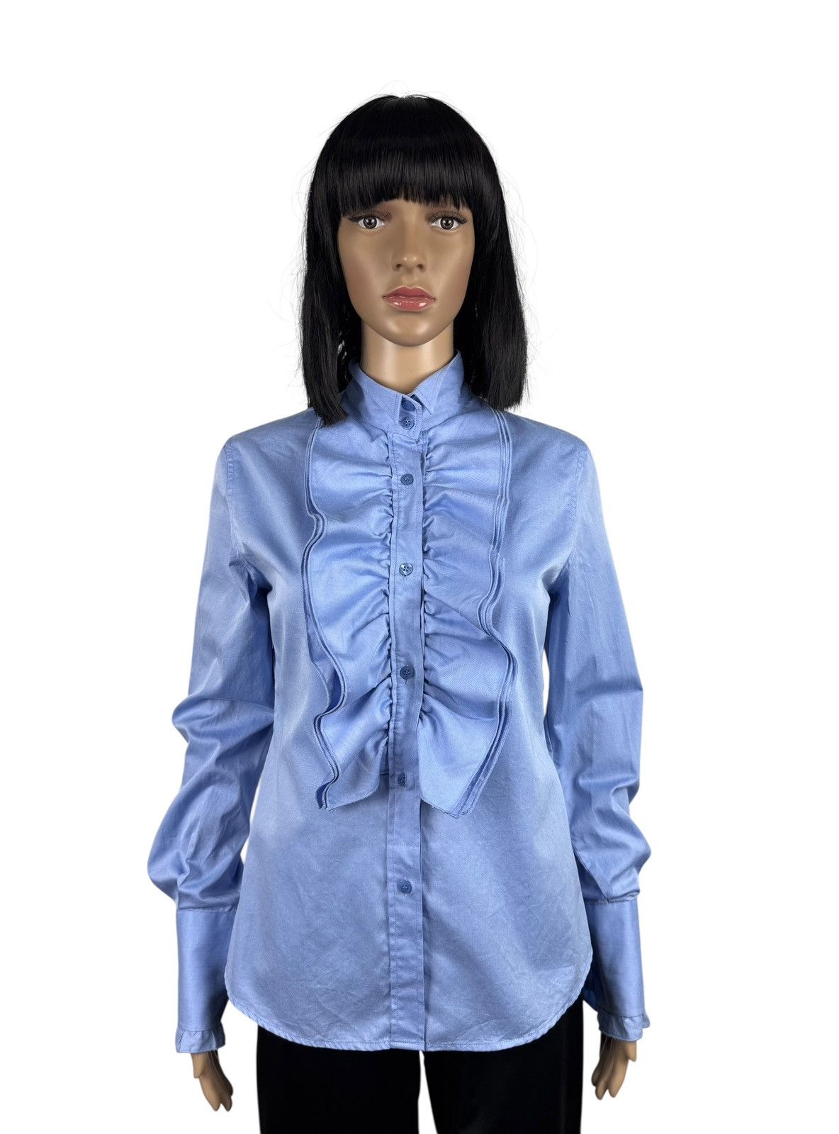 Dolce & Gabbana Dolce & Gabbana Blue Blouse Shirt Button Up Ruffled ...