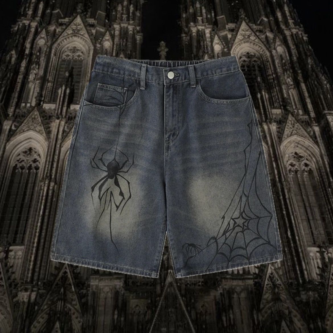 Streetwear × Vintage Spider Web Jorts Denim Jeans Custom Shorts | Grailed