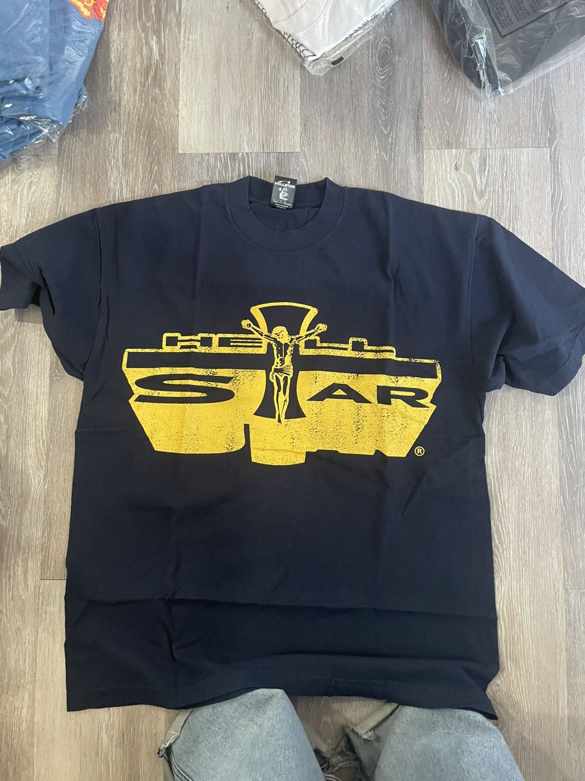 HELLSTAR navy blue jesus on cross hell star size L | Grailed