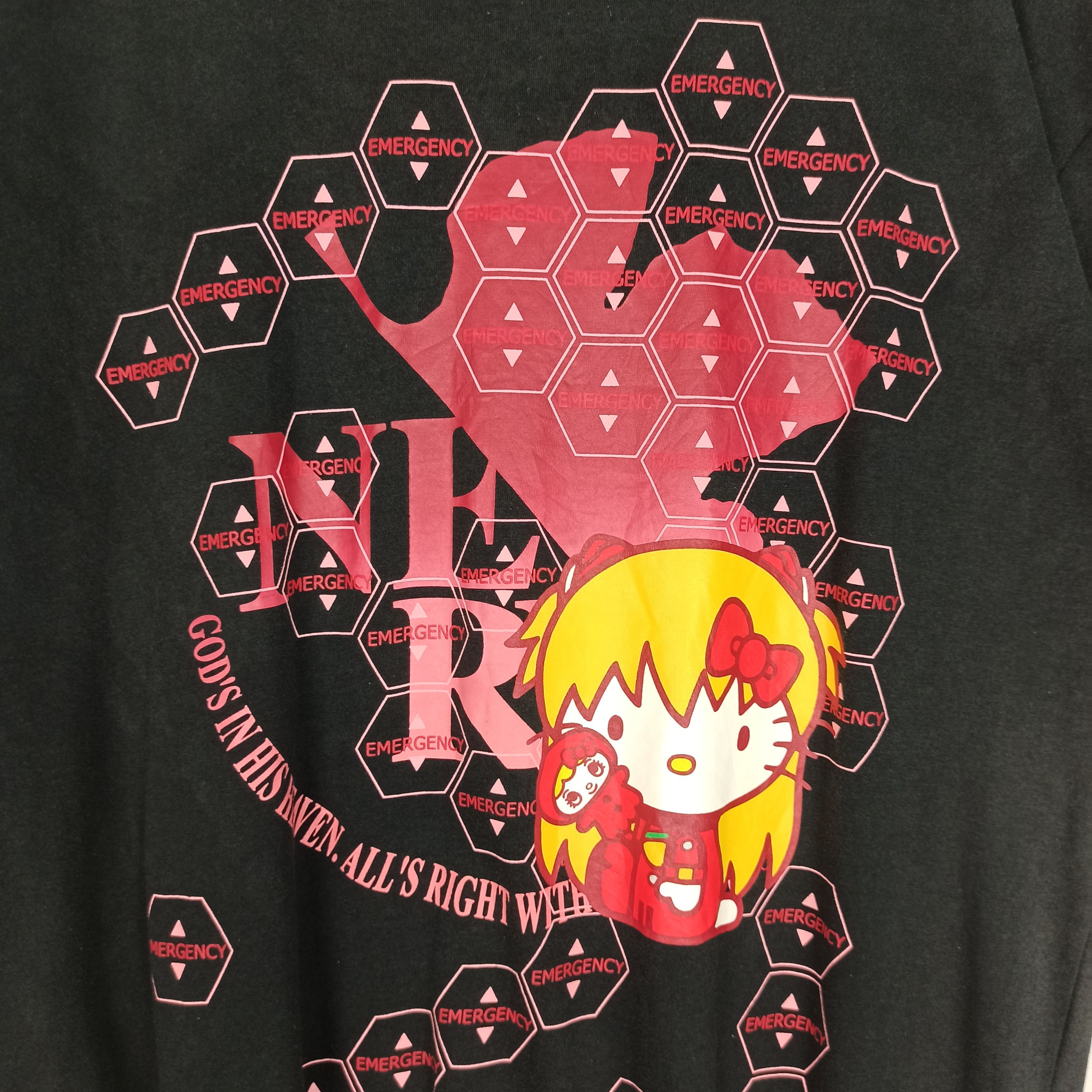 Japanese Brand Faded Rare Evangelion X Hello Kitty Anime Tshirt Big ...