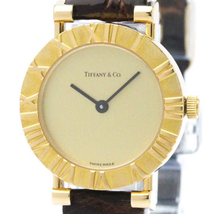 Tiffany & Co. Polished TIFFANY Atlas 18K Gold Leather Quartz Ladies ...