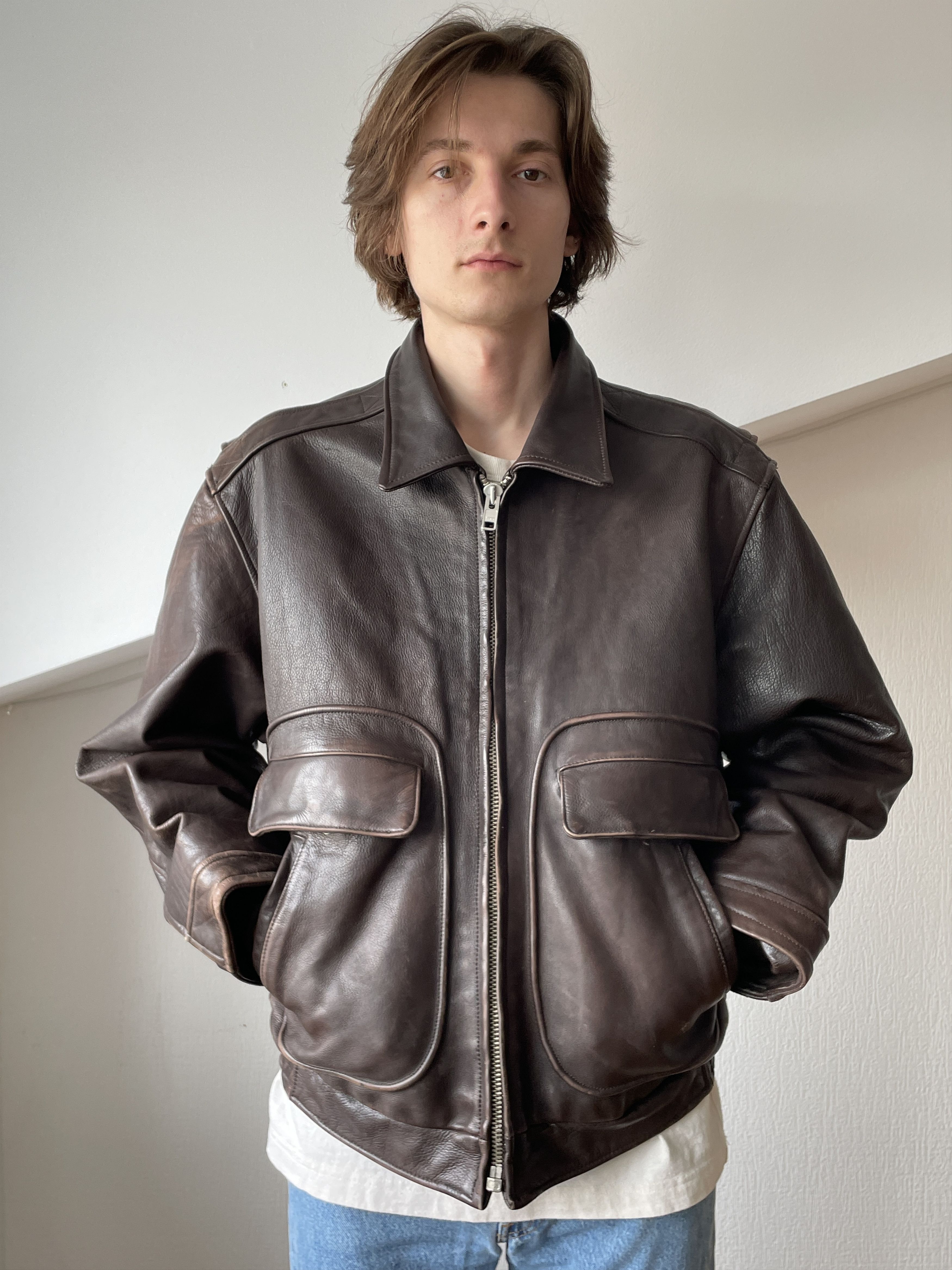 Avirex × Leather Jacket × Vintage AVIREX Jacket A 2 Bomber Flight Military Goatskin 80s A7934 ...