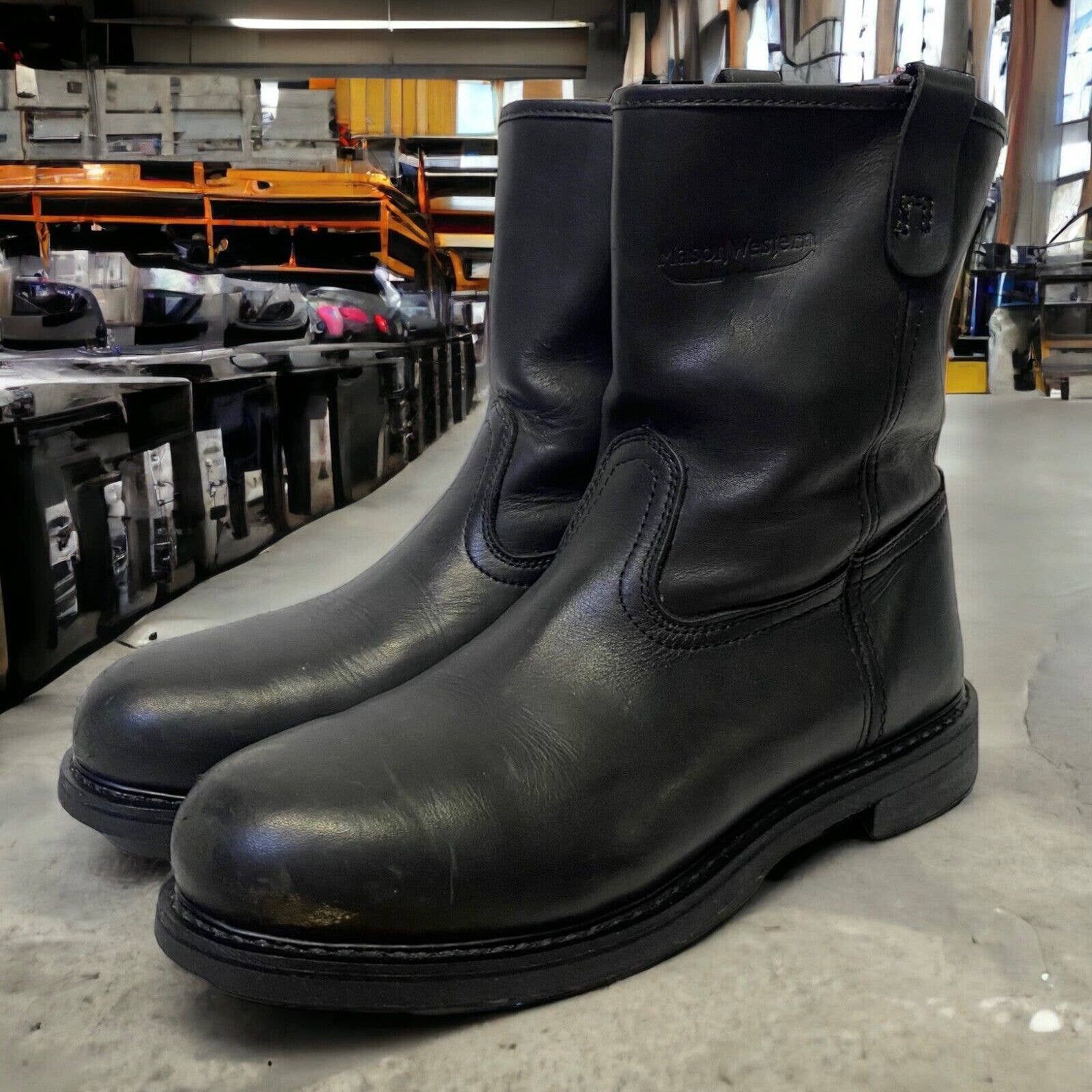 Masons Mason Western Black Leather Steel Toe Safety Work Boots | Grailed
