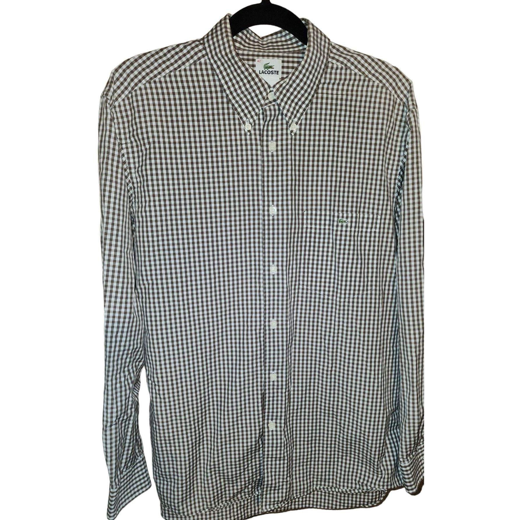 Lacoste Lacoste Size 42 Brown White Gingham Mens Long Sleeve Button ...