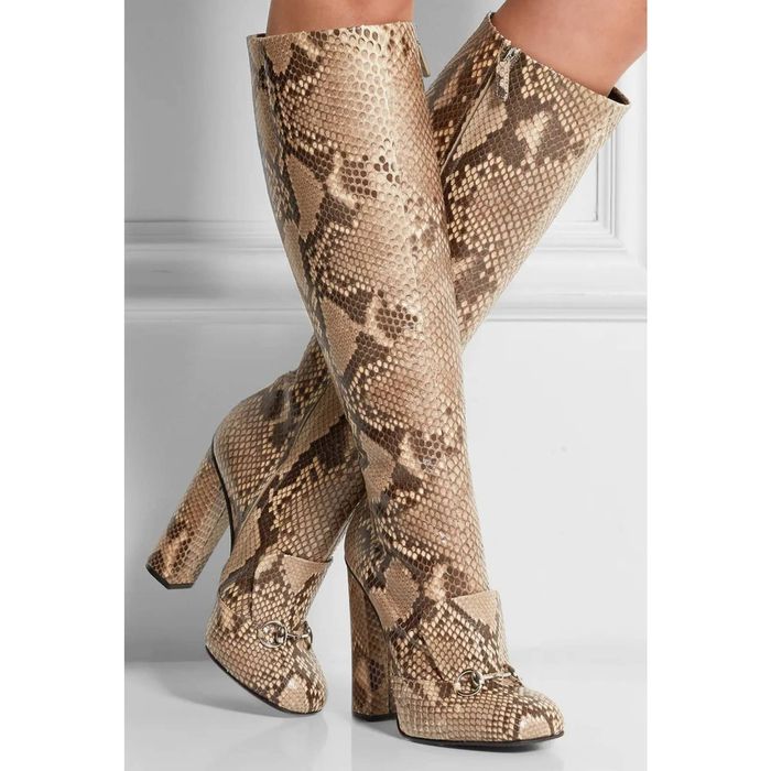 Gucci GUCCI CAMPAIGN PYTHON HORSEBIT HIGH TALL BOOTS BEIGE SZ 37.5 ...